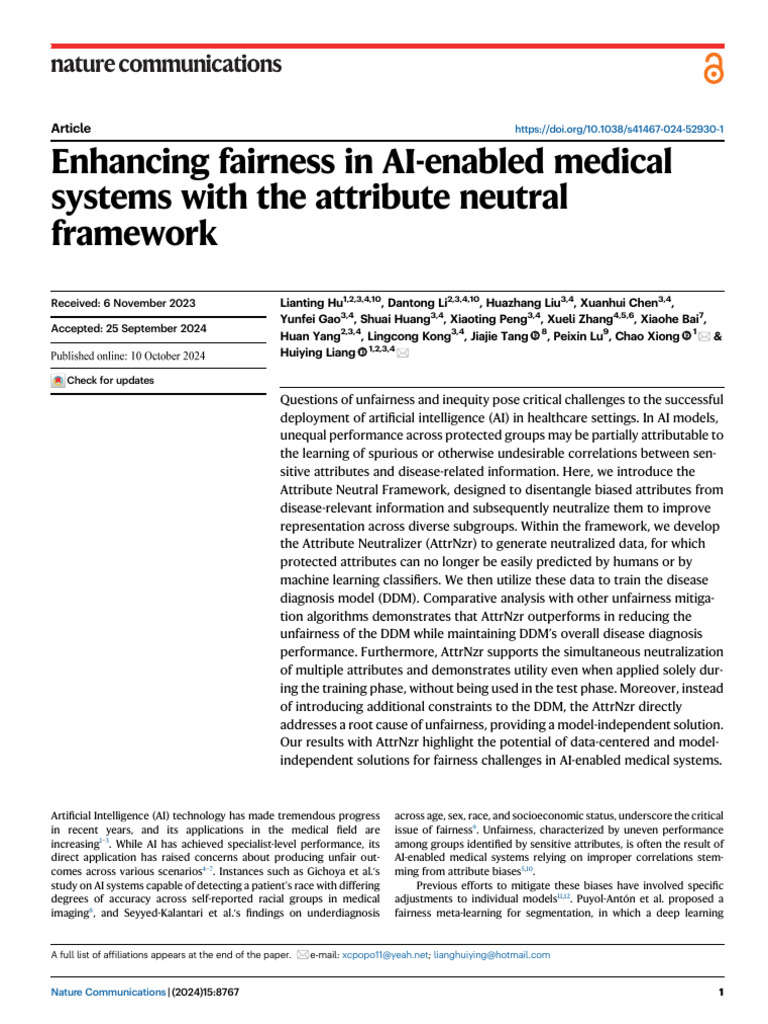 Enhancing Fairness in AI-enabled Medical Systems With The Attribute Neutral Framework | PDF ...