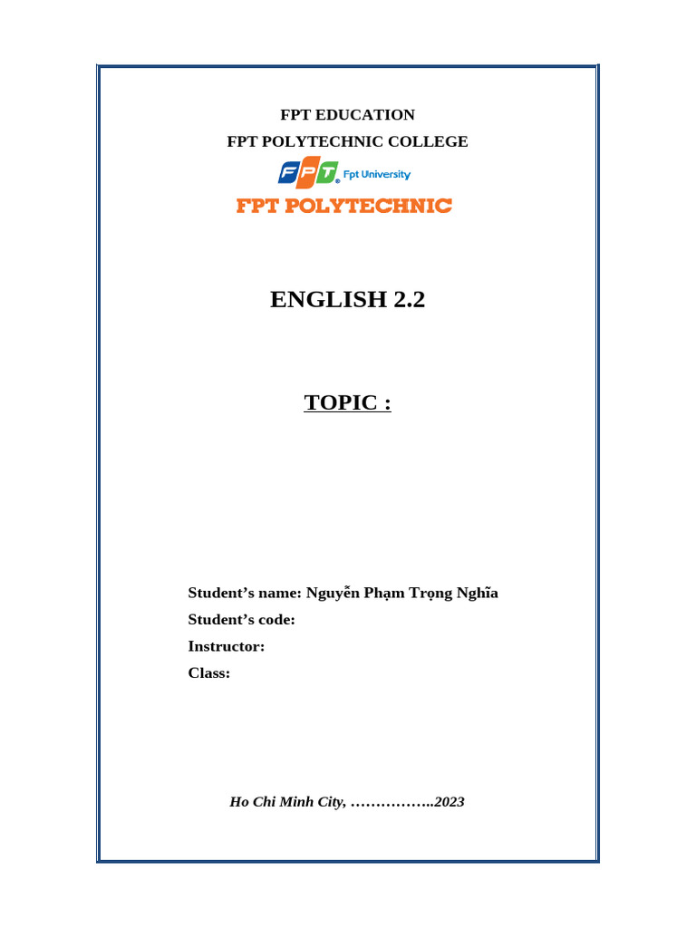 English 2.2 Assignments FPT Polytechnic | PDF