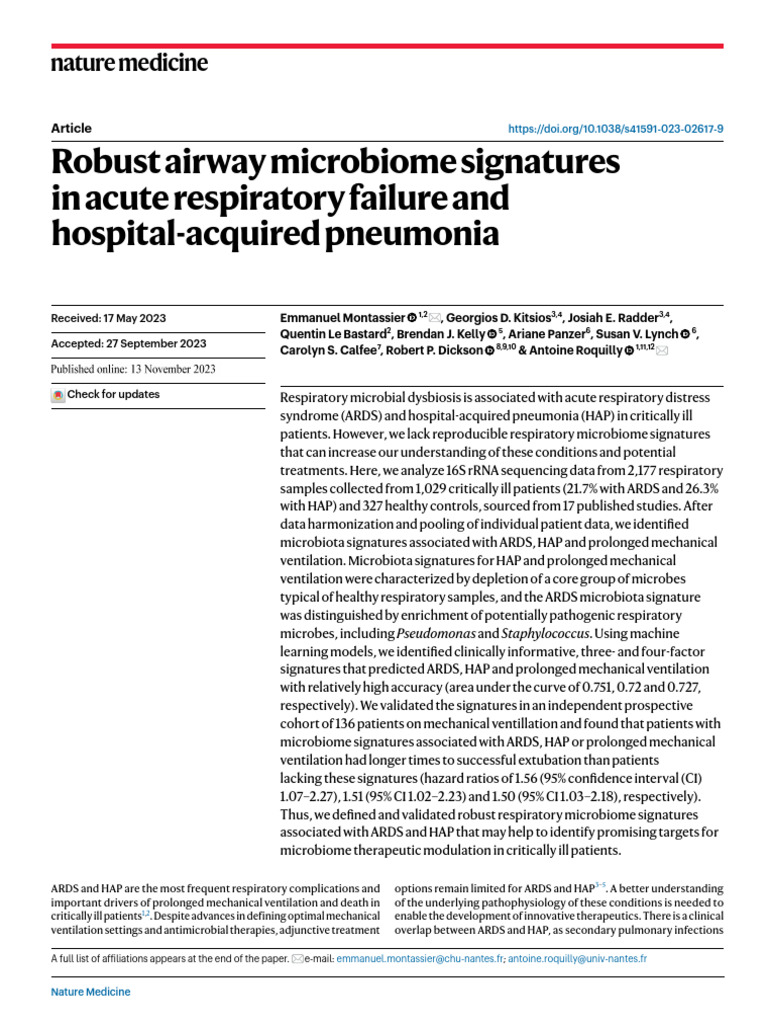 Robust Air Way Microbiome Signatures in Acute Respiratory Failure and ...