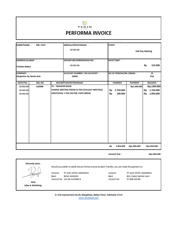 Performa Invoice Mr. Cleo | PDF | Accounting | Banking