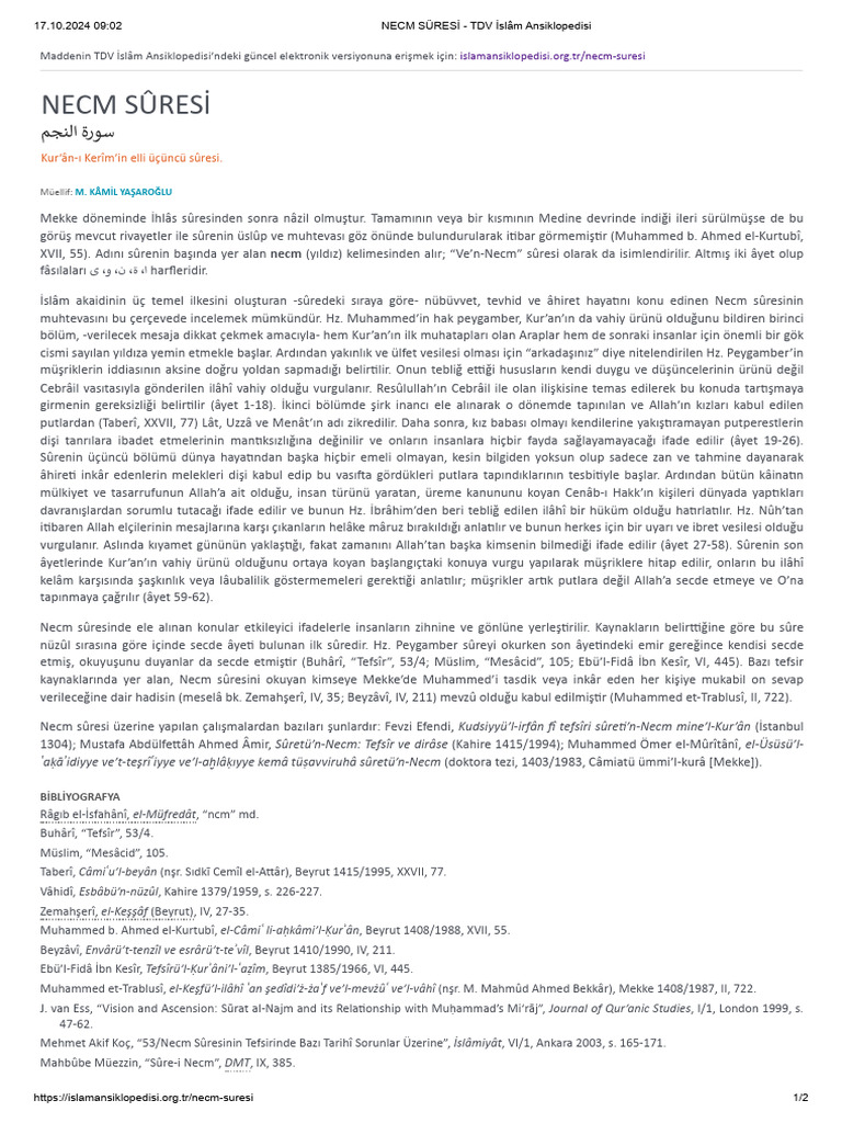 NECM SÛRESİ - TDV İslâm Ansiklopedisi | PDF