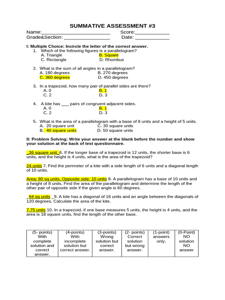 Summative Assessment #3 | PDF | Science & Mathematics