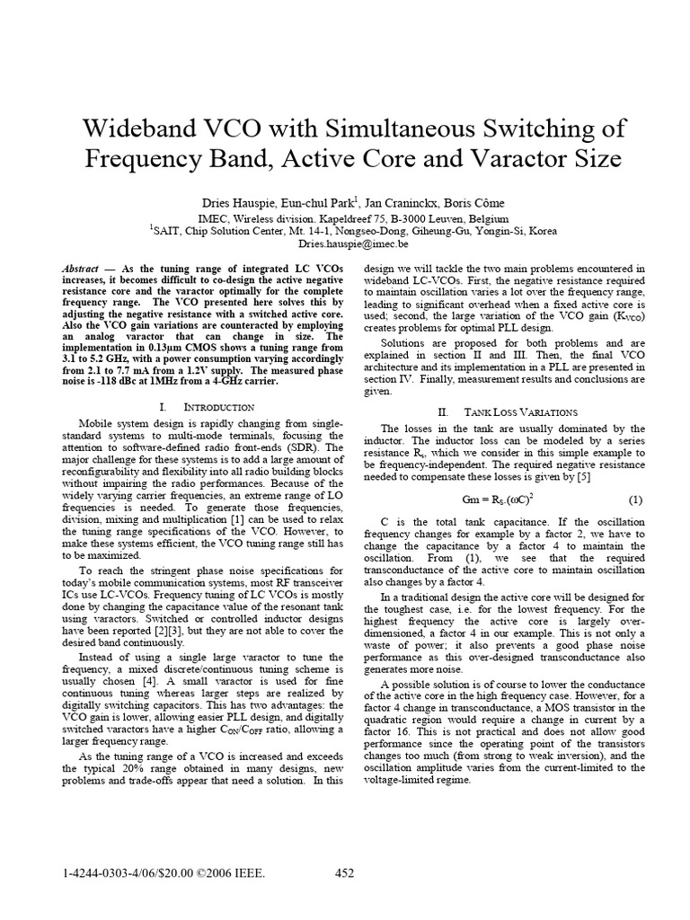 Wideband VCO Design with Varactor Tuning | PDF | Inductor | Electronic ...