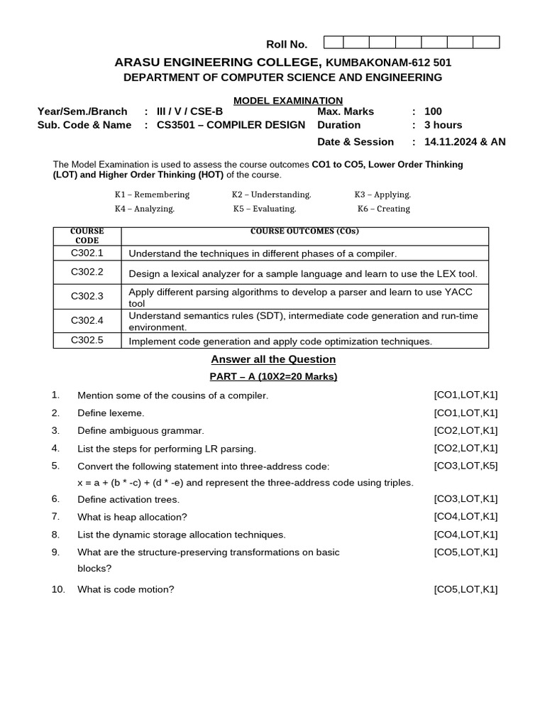 QP CD Model Set2 Bsec | PDF | Parsing | Compiler