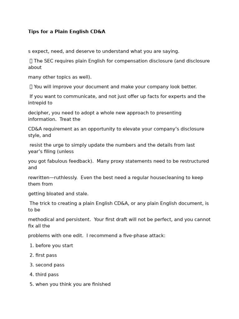 Tips For A Plain English CD&A | PDF