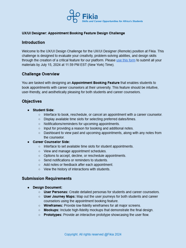 UX - UI Designer - Appointment Booking Feature Design Challenge - Fikia ...