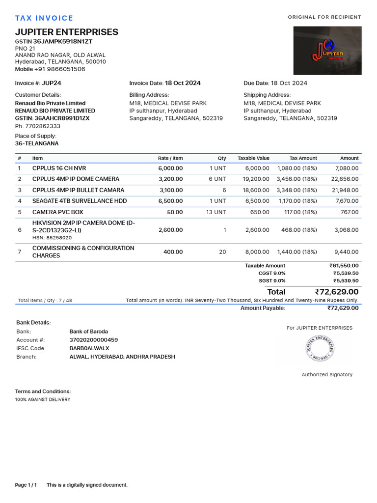 Jupiter Enterprises Tax Invoice JUP24 | PDF | Economy Of Asia | Public ...