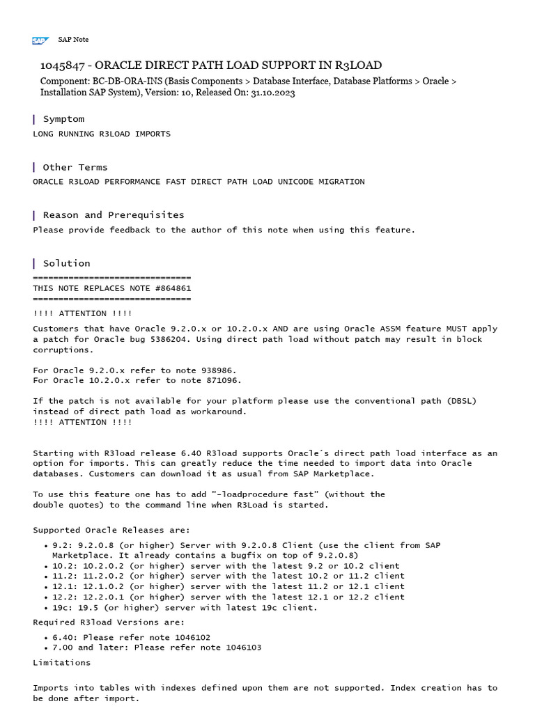 Oracle Direct Path Load Support in R3load | PDF | Oracle Corporation | Databases