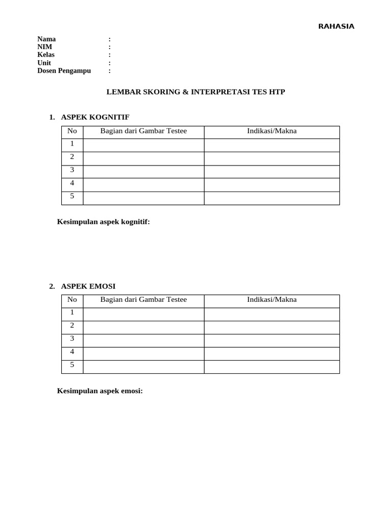 Form Skoring & Interpretasi Tes HTP | PDF