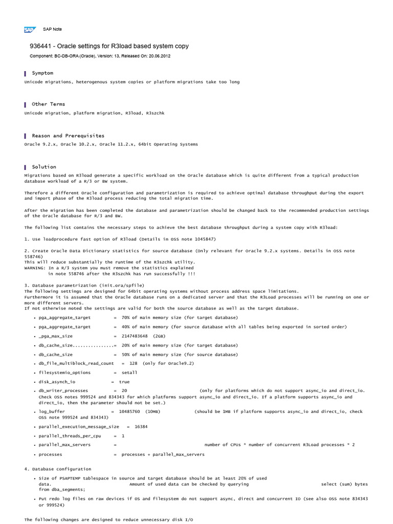 Oracle Settings For R3load Based System | PDF | Databases | Computer ...