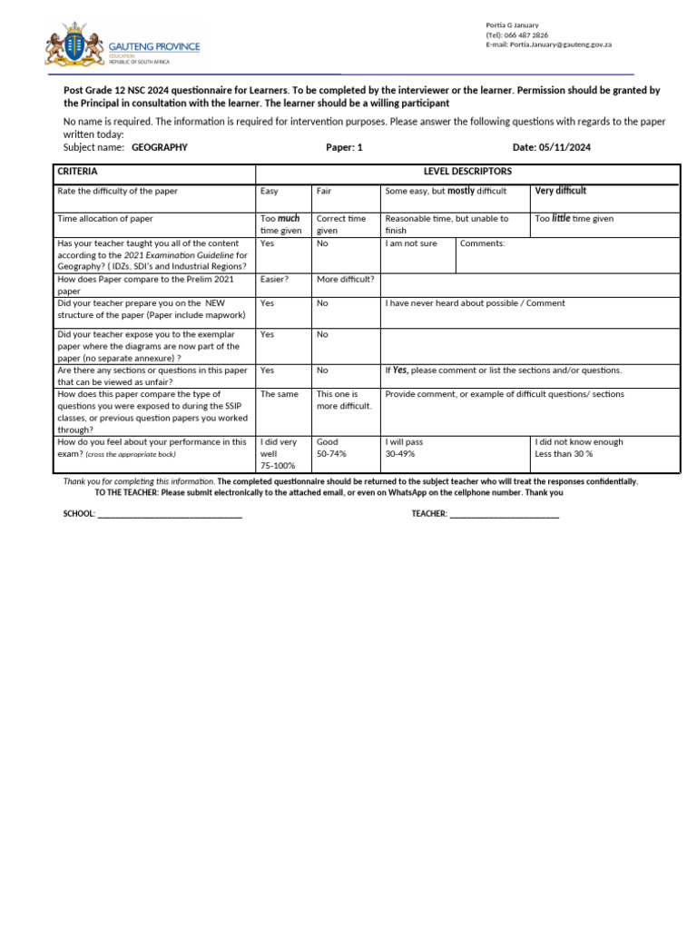 Learner Interview Post Exam 2021 GEOGRAPHY 2024 | PDF