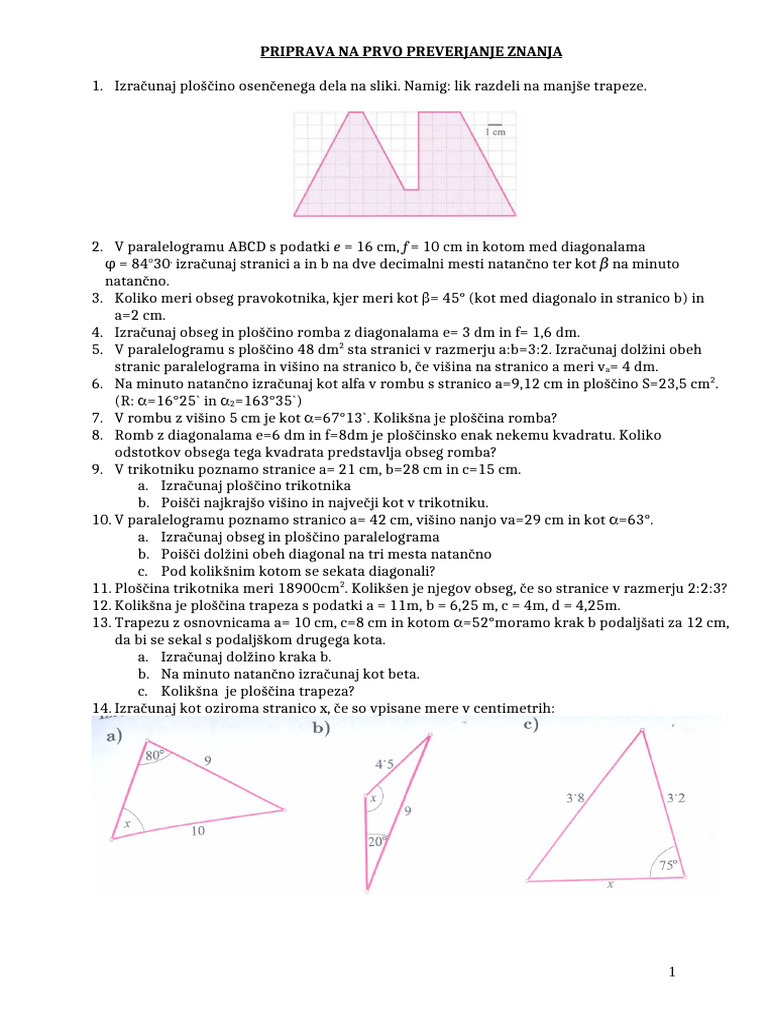 2012 Sinusni Izrek Kosinusni Izrek Heronov Obrazec - Priprava Na Test | PDF