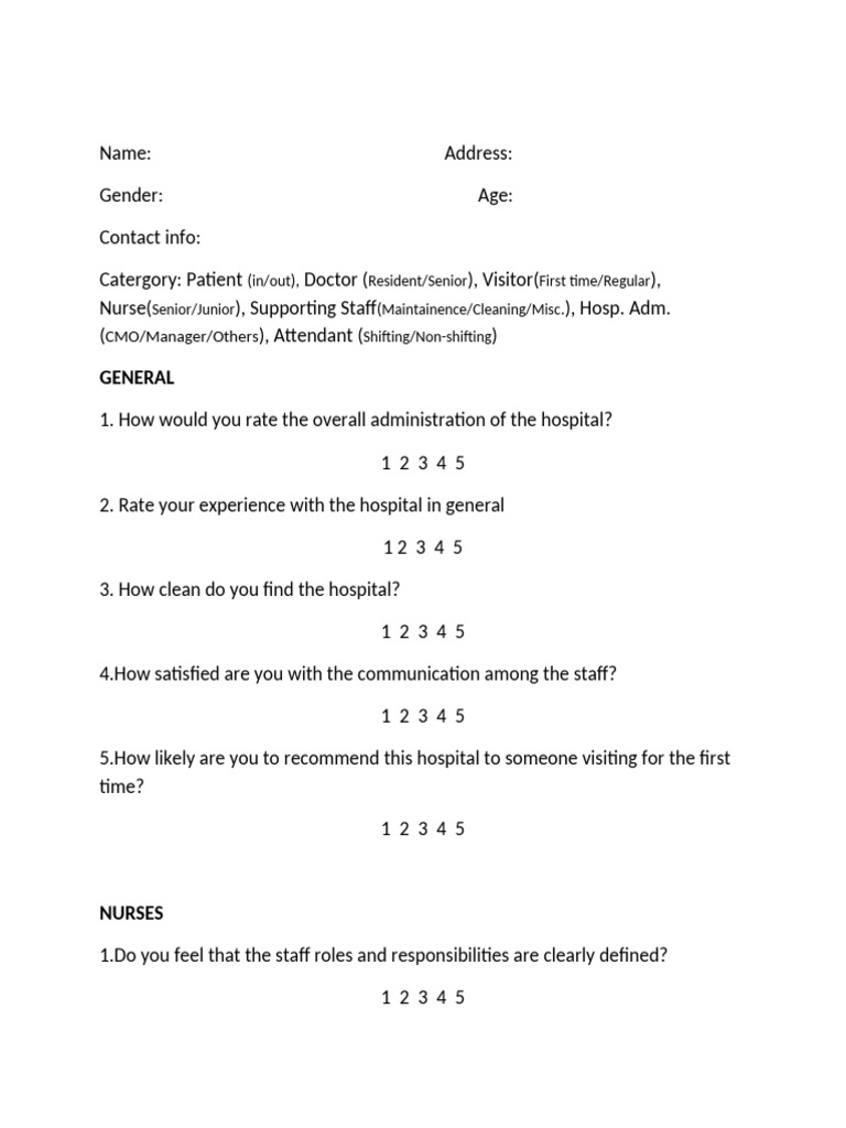 Hospital Experience Feedback Survey | PDF | Hospital | Health Care