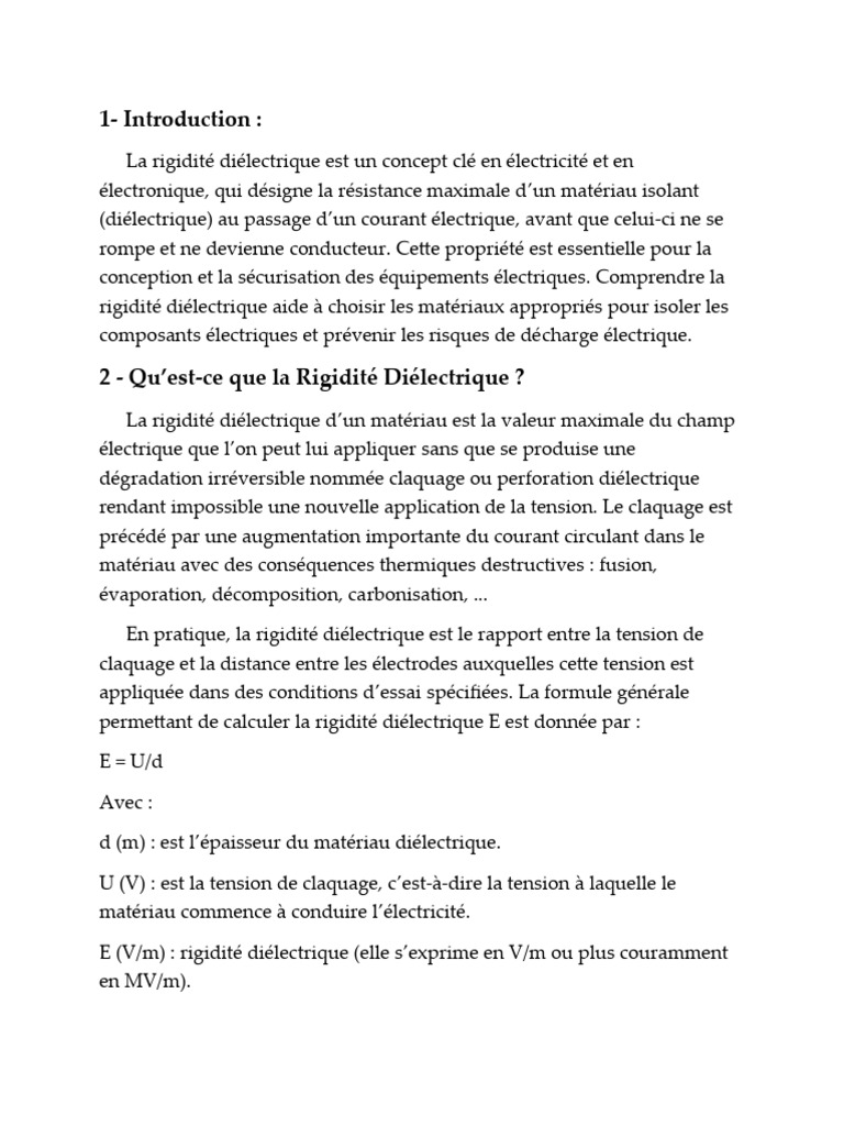 Rigidité Diélectrique : Concepts et Mesures | PDF | Diélectrique ...