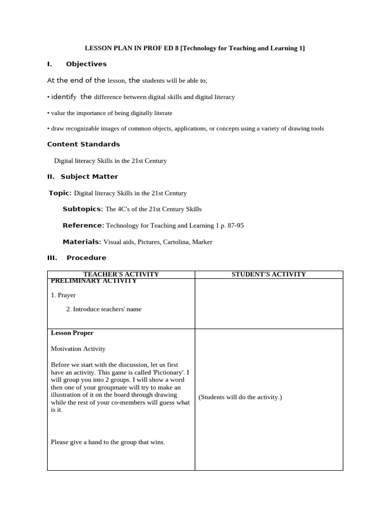 4As sample lesson plan | PDF | Literacy | Procedural Knowledge