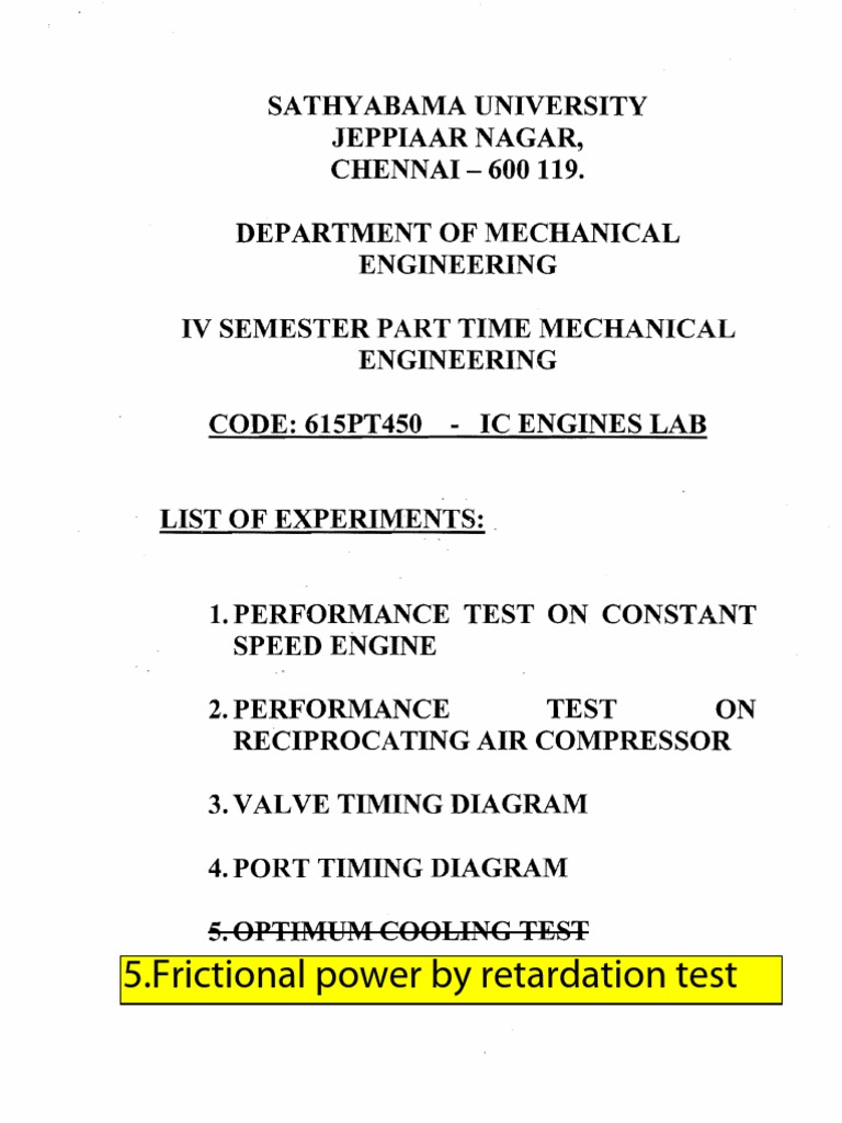 IC Engine Lab Manual: Experiments Overview | PDF | Piston | Engines