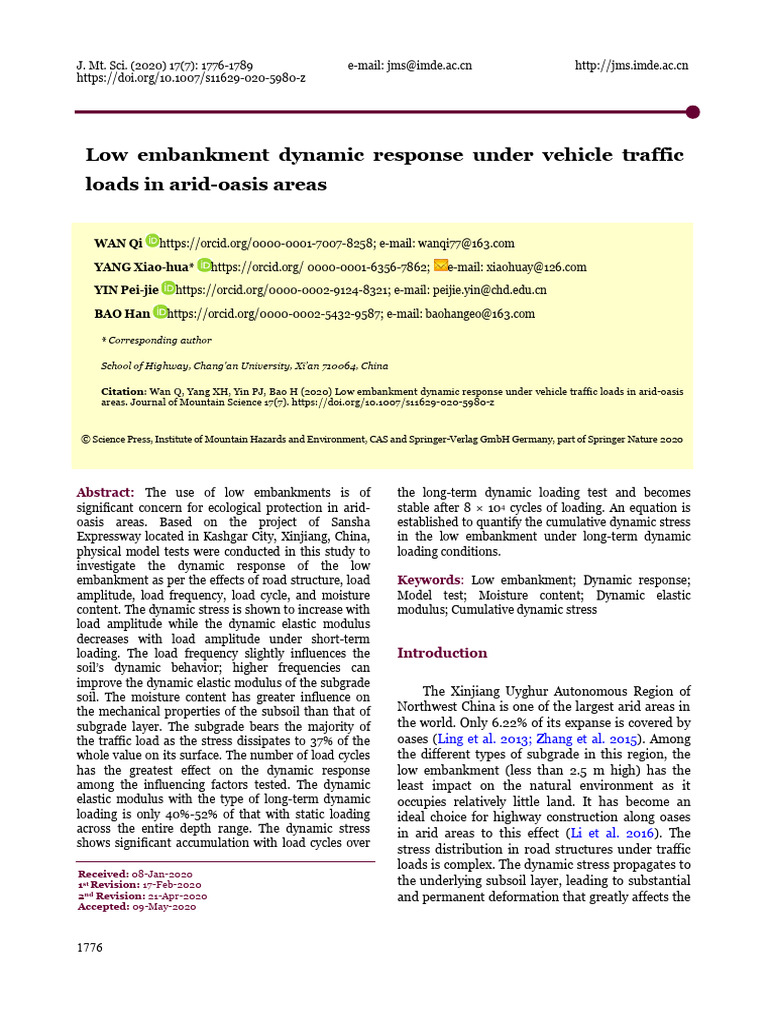 Low Embankment Dynamic Response Under Vehicle Traffic Loads in Arid ...