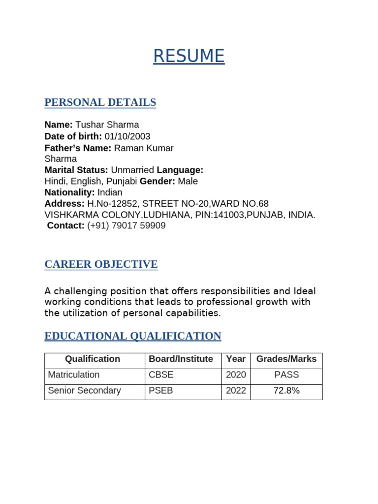 Tushar Resume | PDF