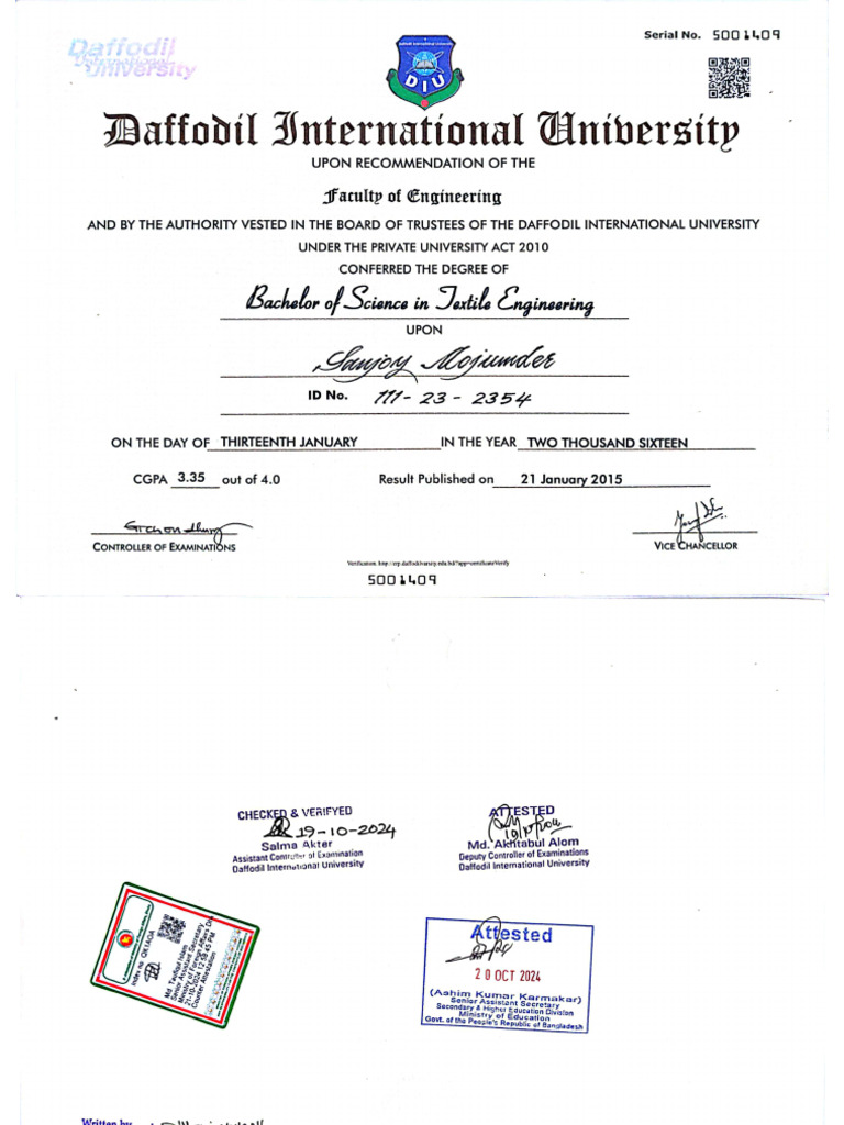 Sanjoy Mojumder (University Certificate) | PDF