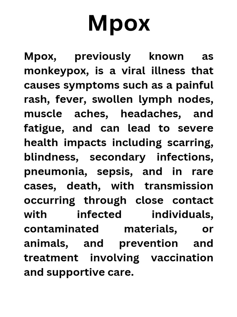 Mpox, Previously Known As Monkeypox, Is A Viral Illness That Causes ...