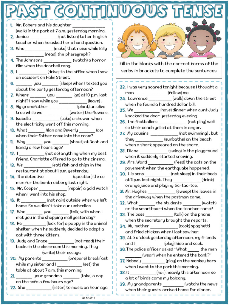 Past Continuous Tense Esl Printable Gap Fill Exercise Worksheet | PDF