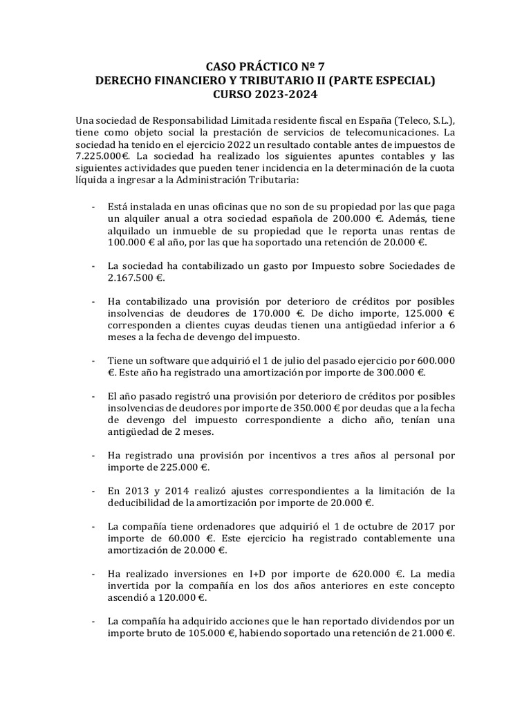 Caso Praì Ctico Nâº 7 | PDF | Impuestos | Compartir (Finanzas)