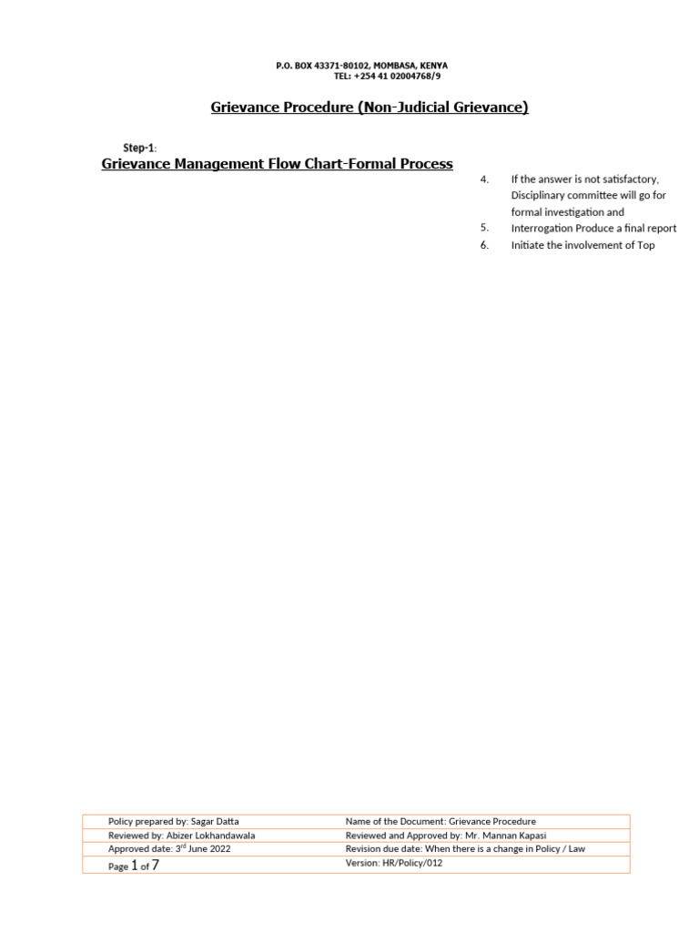 No. 012 - AS Grievance Procedure Flow Chart - 2022 | PDF | Employment ...