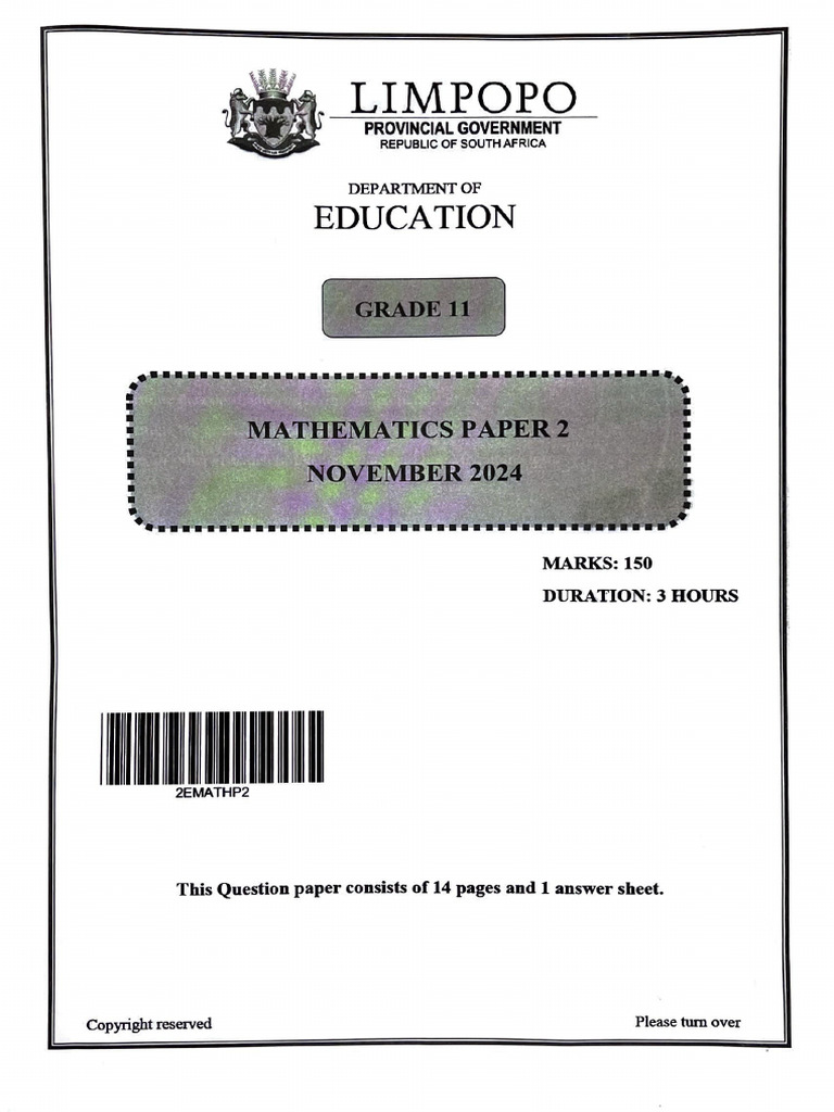 Mathematics Grade 11 P2 Nov 2024 LDOE | PDF | Mathematics