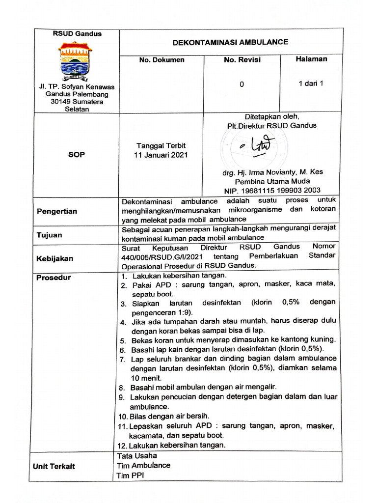 Sop Dekontaminasi Ambulance | PDF