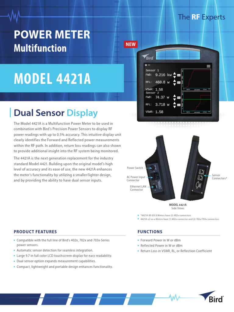 Multifunction Power Meter Model 4421A | PDF | Rechargeable Battery | Sensor