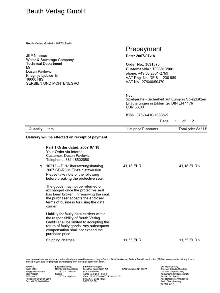 Beuth Verlag Order Confirmation | PDF | Economies | Business