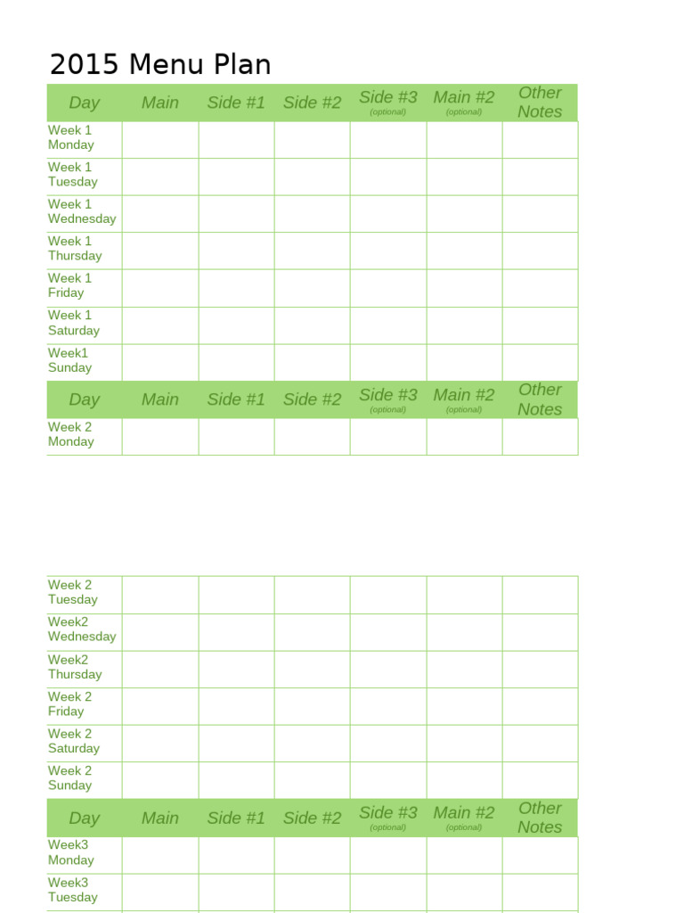 2015 Menu Plan Template | PDF