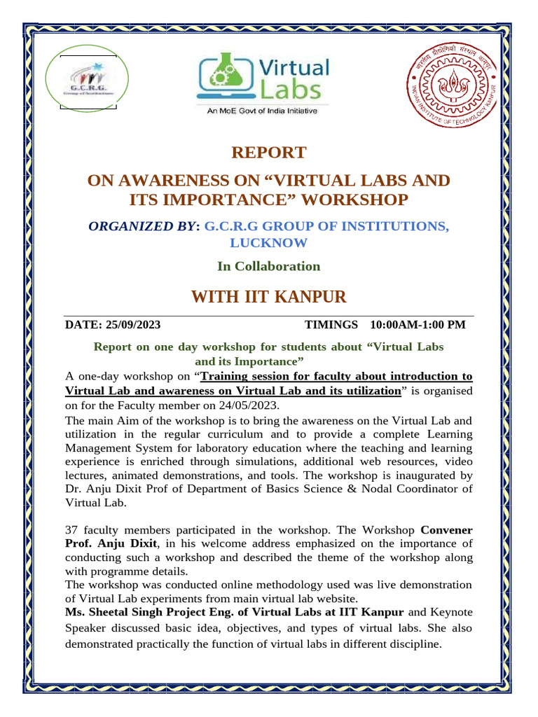 Virtual Labs Workshop Report at IIT Kanpur | PDF | Experiment | Science