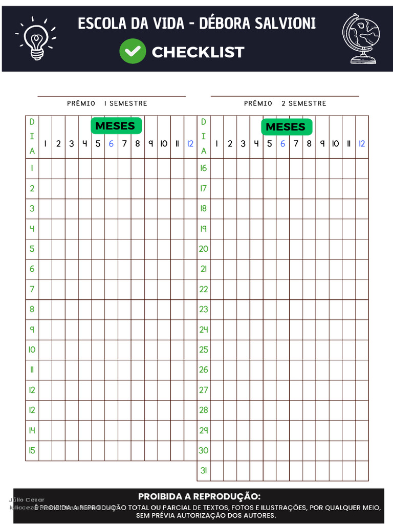 Dia 1 - 2º Mês Checklist ANUAL | PDF