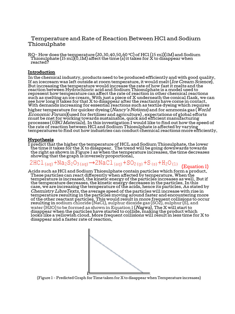 Temperature and Rate of Reaction Between HCL and Sodium Thiosulphate ...