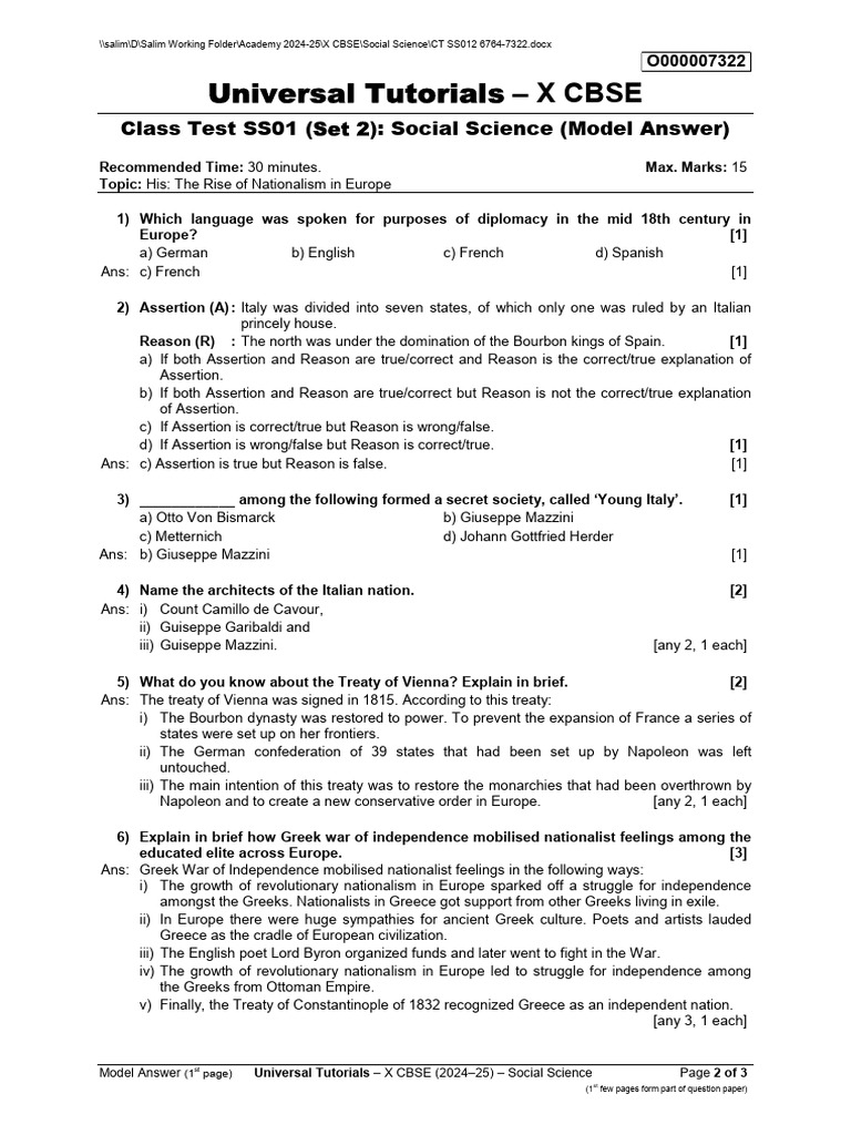 Universal Tutorials: - X Cbse | PDF | Nationalism | Europe