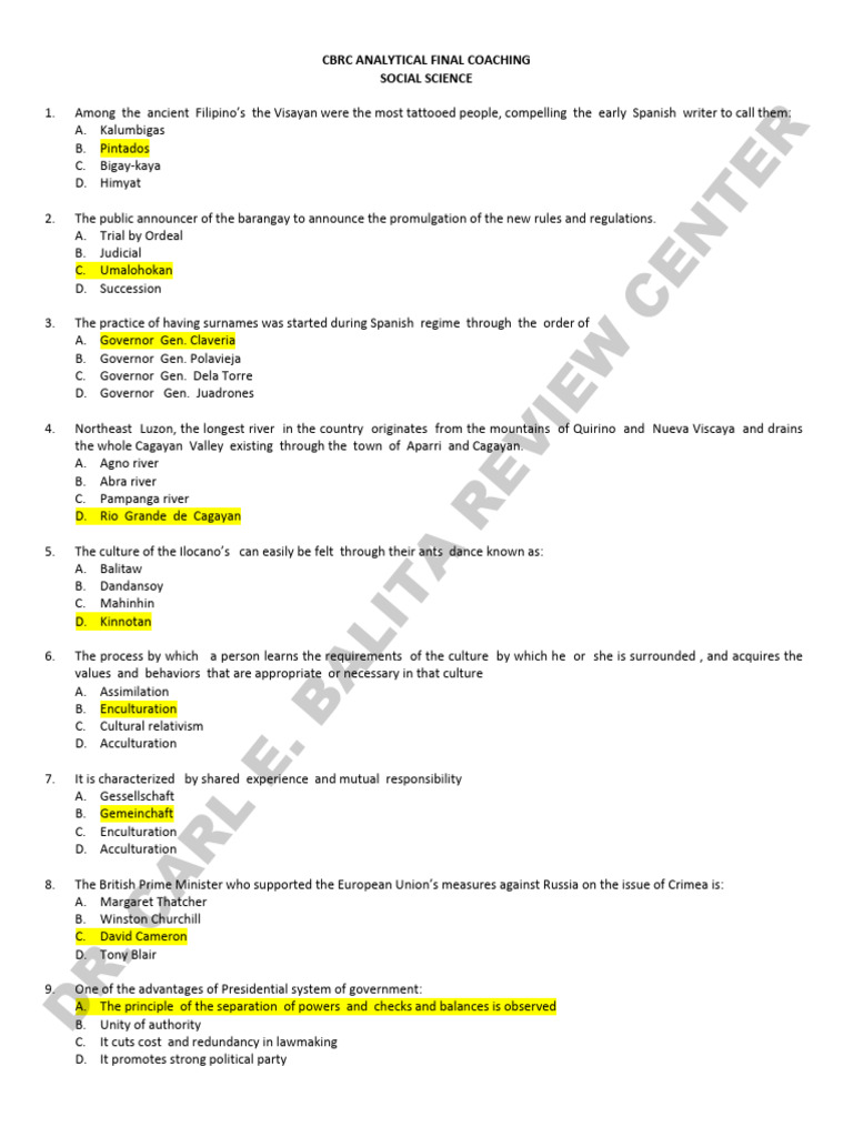 ANA Soc Scie S2017 Ans Key | PDF | Philippines