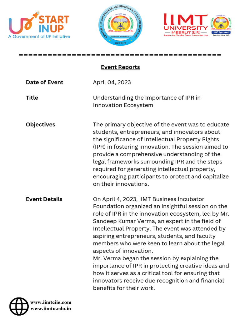 Event Report - Incubator | PDF | Intellectual Property | Business