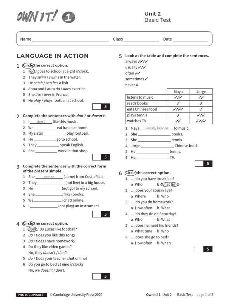 Unit2 Basic Test Without Answers | PDF | Linguistics | Grammar