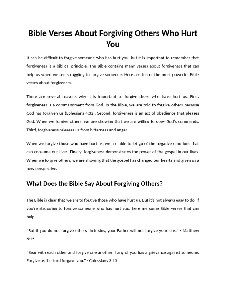 Bible Verses on Forgiving Others | PDF | Forgiveness | Christian Belief ...