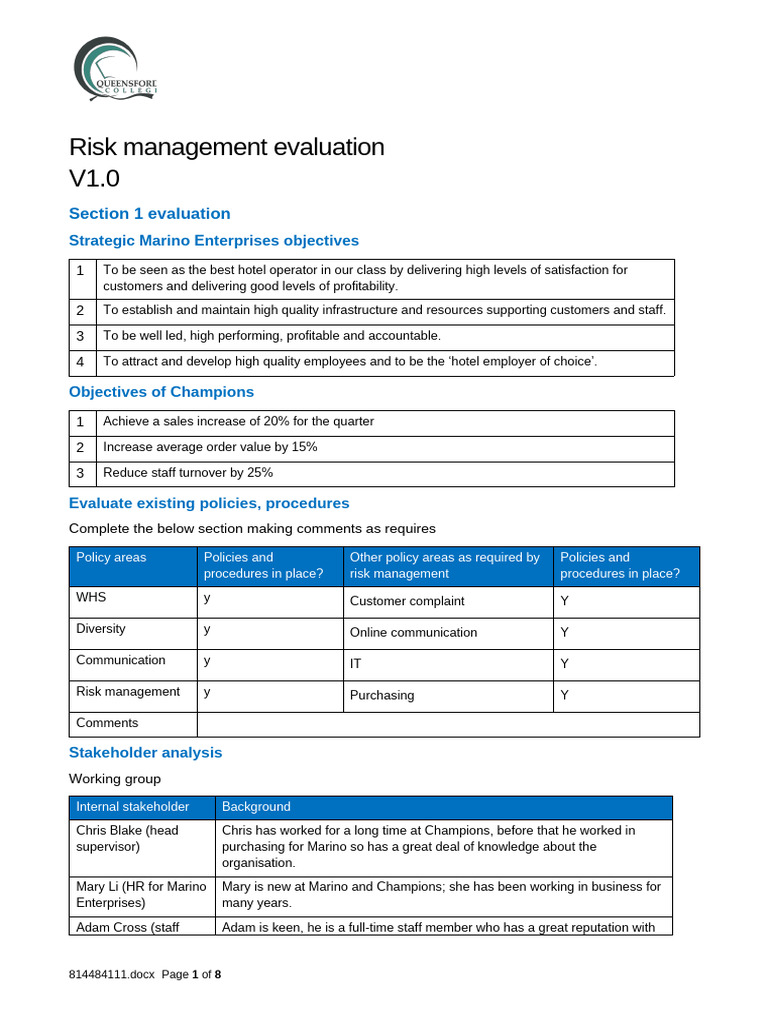 BSBOPS504 Risk Management Evaluation V1.0 | PDF | Risk | Personal ...