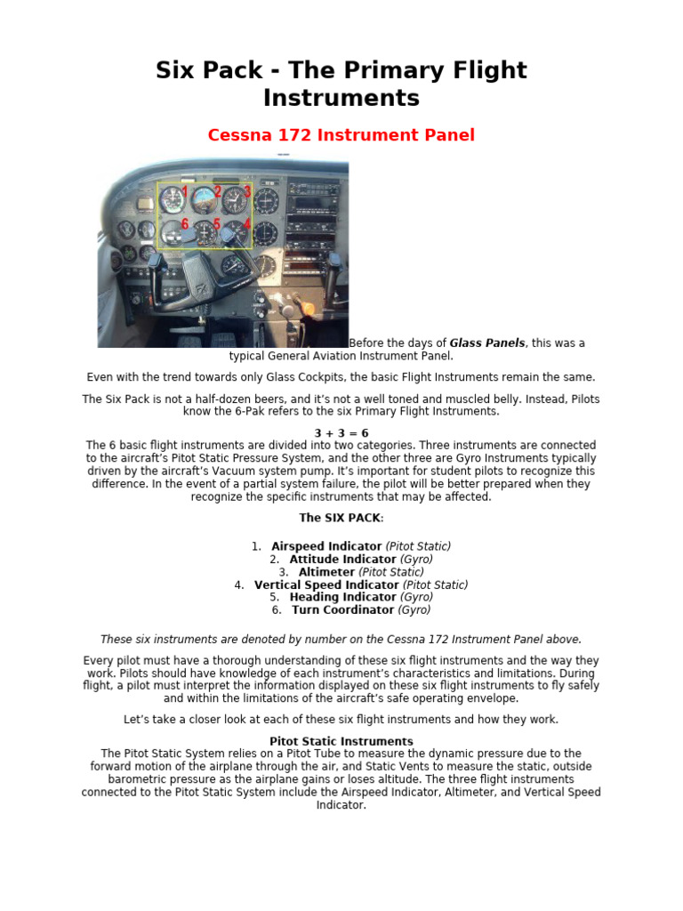 Six Pack - The Primary Flight Instruments | PDF | Airspeed | Aviation