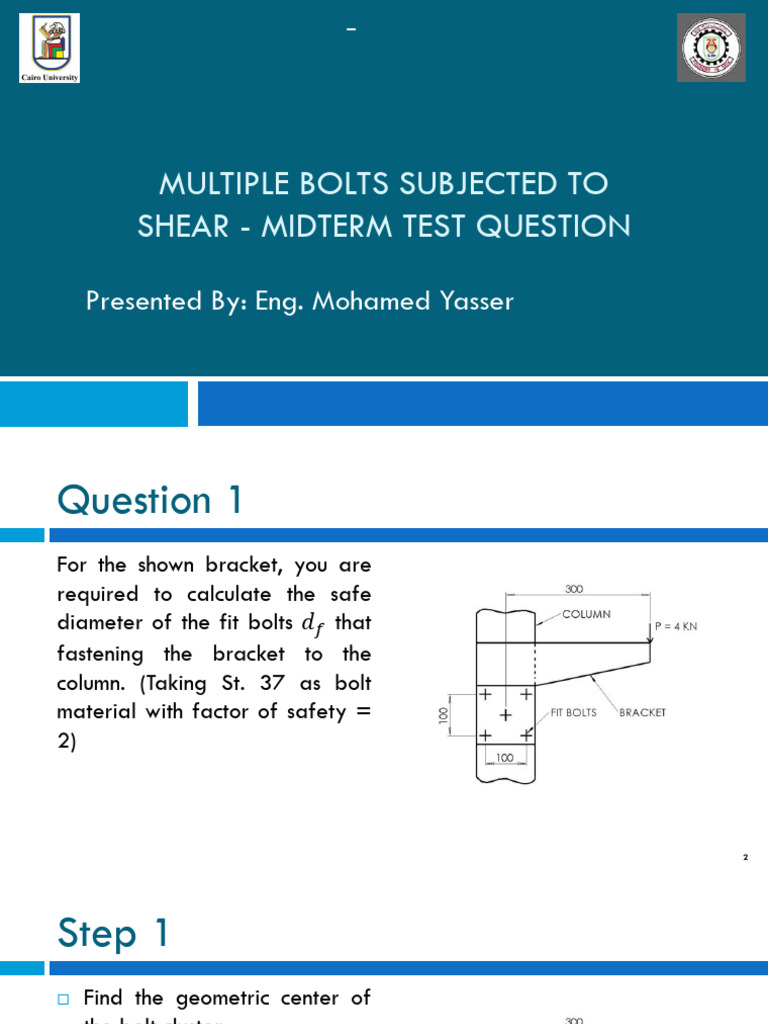 Multiple Bolts Subjected To Shear - Midterm Test Question | PDF ...