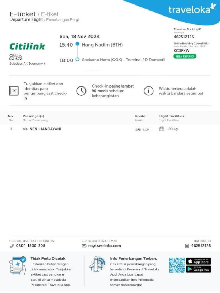 E-Ticket Traveloka | PDF