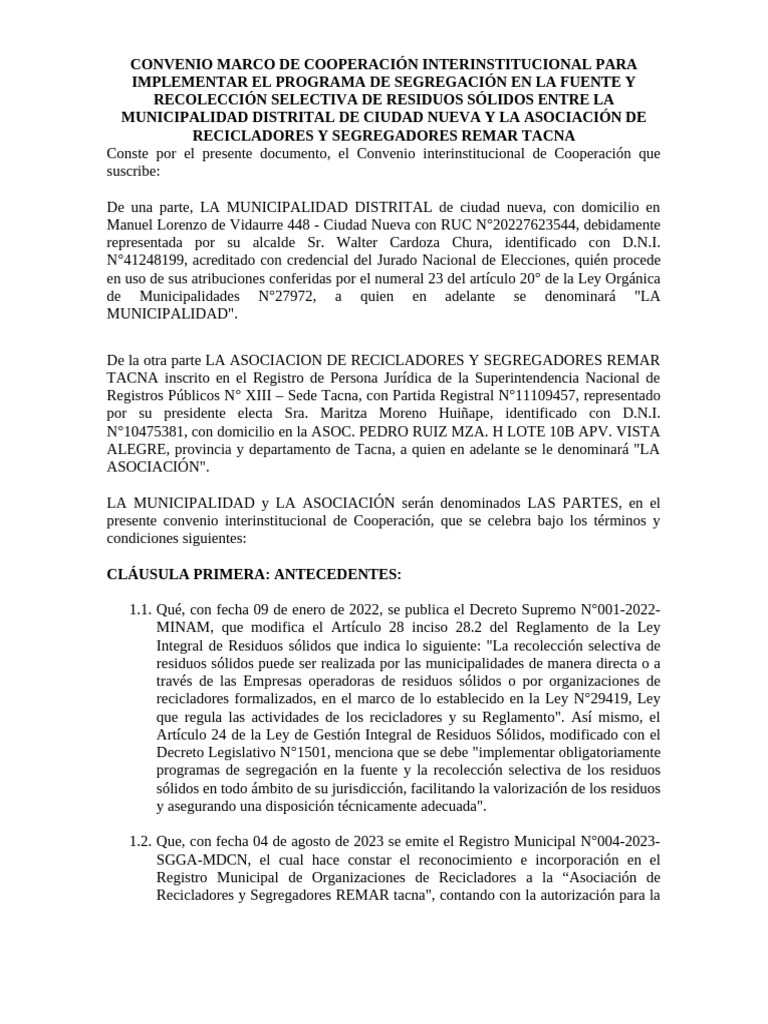 Convenio Remar MDCN | PDF | Residuos | Reciclaje