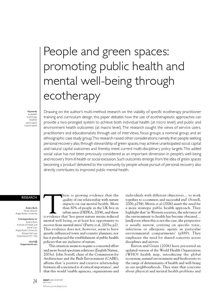 People and Green Spaces: Promoting Public Health and Mental Well-Being Through Ecotherapy | PDF ...