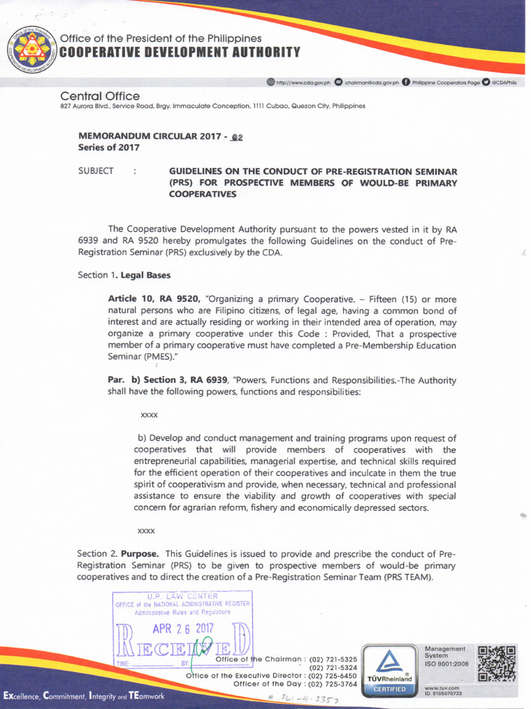 CDA MC 2017-02 Guidelines On Conduct of Pre-Registration Seminar | PDF