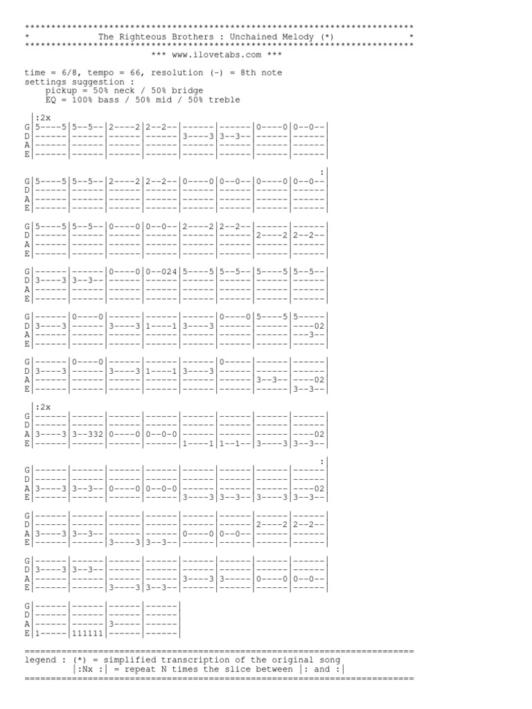 The Righteous Brothers Unchained Melody Tab en | PDF | Guitar Family ...