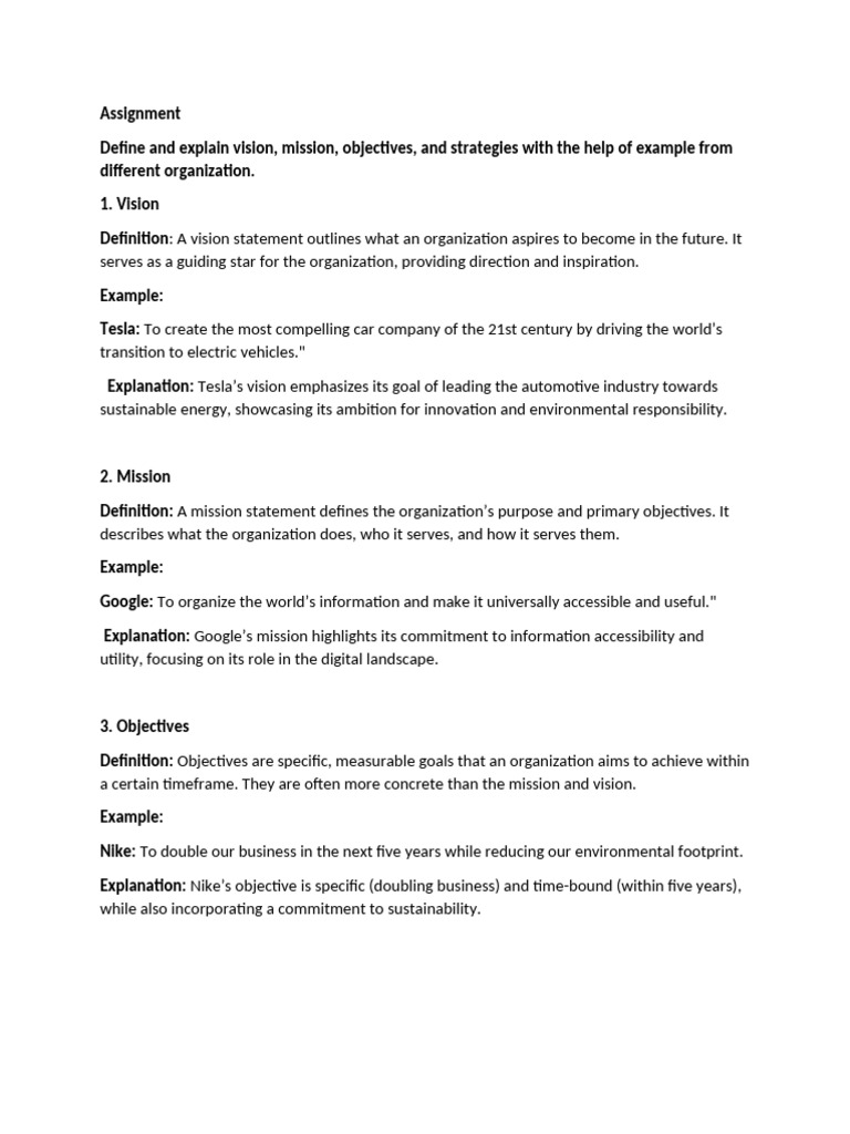 Vision, Mission, Objectives, Strategies Explained | PDF | Career ...