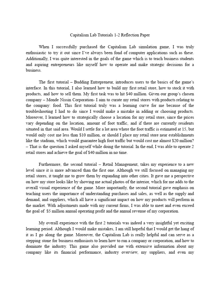 Caplab Reflection - Tutorials 1 and 2 | PDF | Retail | Business Economics